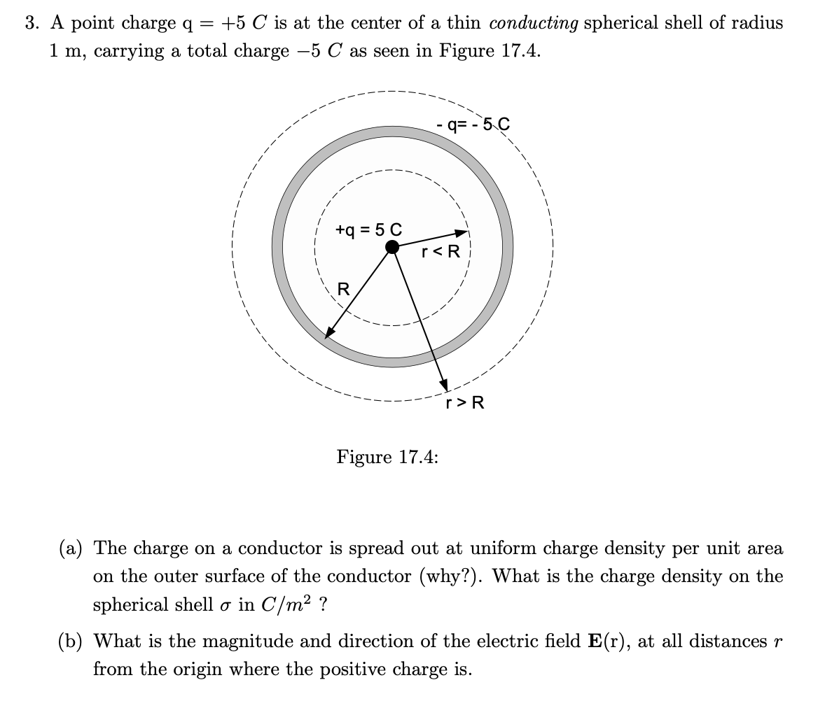 Solved A point charge q=+5C ﻿is at the center of a thin | Chegg.com