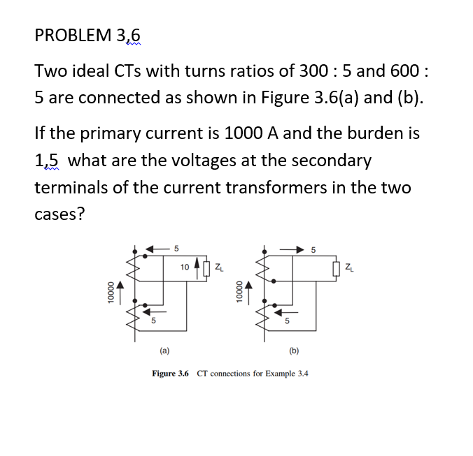 Solved PROBLEM 3,6 Two ideal CTs with turns ratios of 300 : | Chegg.com