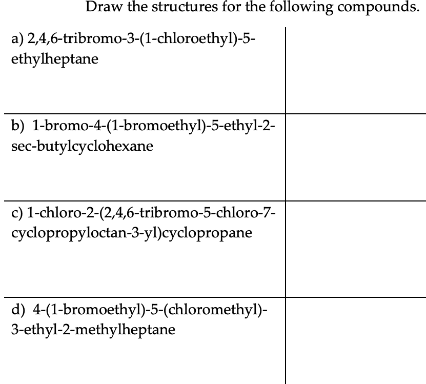 Solved Draw the structures for the following compounds. a) | Chegg.com
