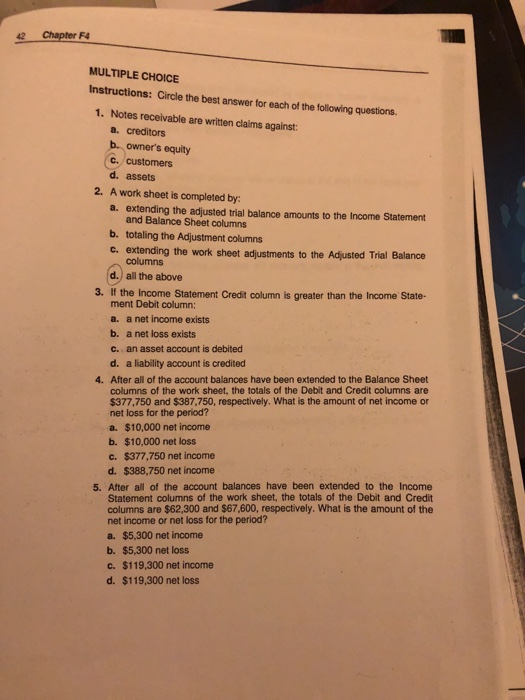 Solved Chapter F4 MULTIPLE CHOICE Instructions Circle The Chegg