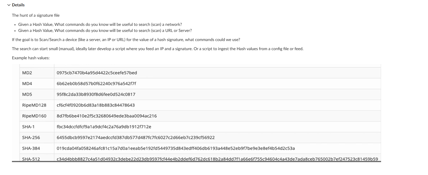 Solved DetailsThe hunt of a signature fileGiven a Hash | Chegg.com