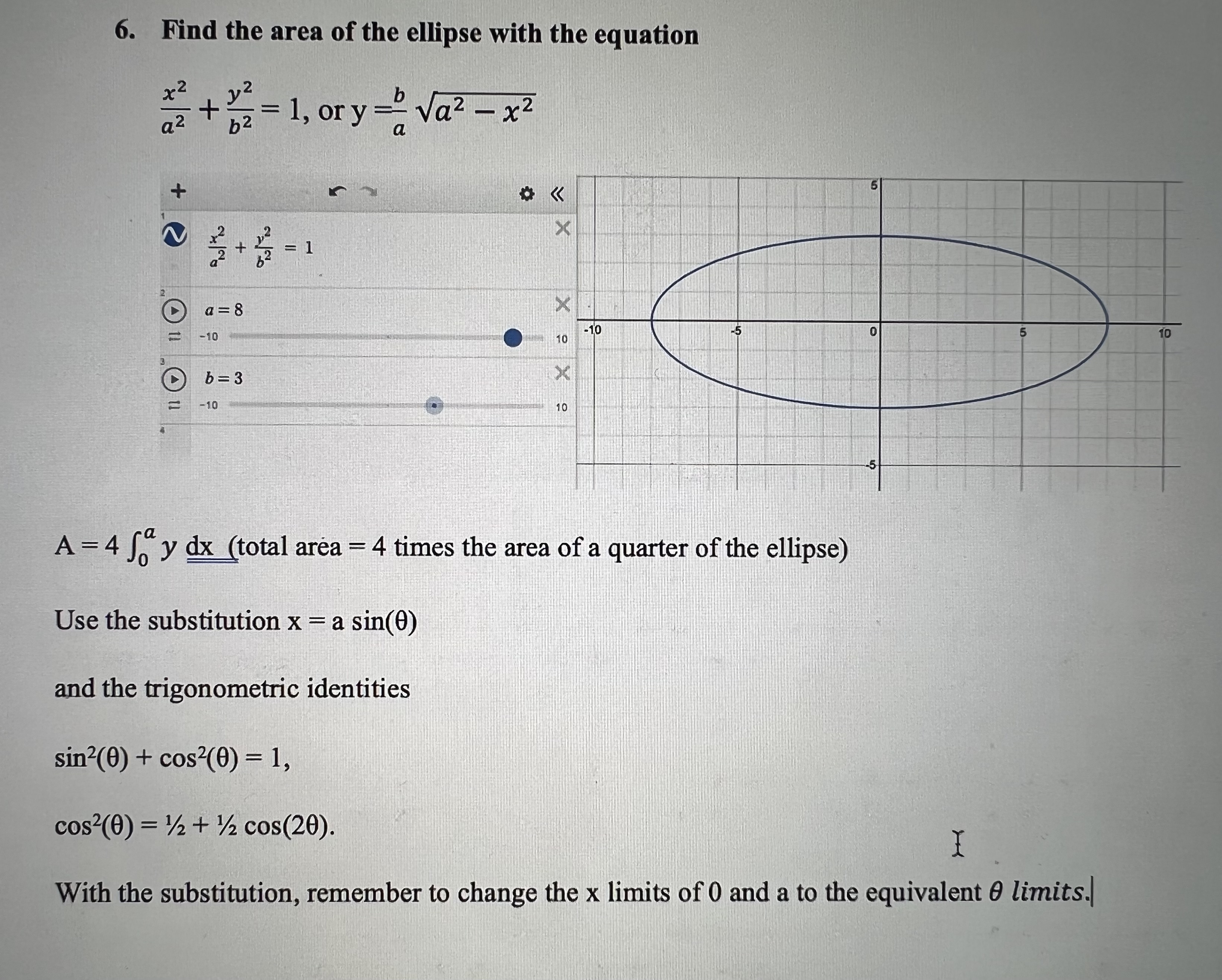 Solved 6. Find the area of the ellipse with the equation Use | Chegg.com