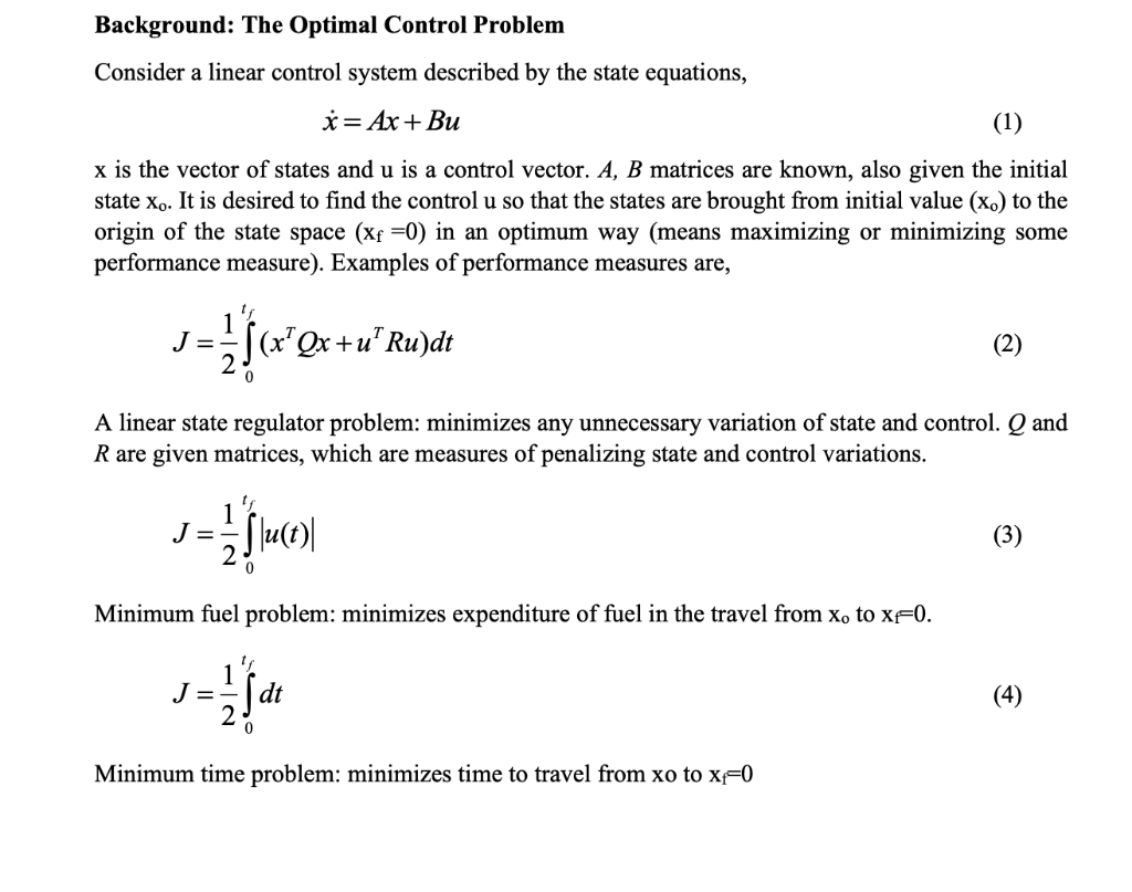 Solved Statement of the Problem: Consider a linear control | Chegg.com