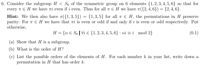 Solved Consider the subgroup H | Chegg.com