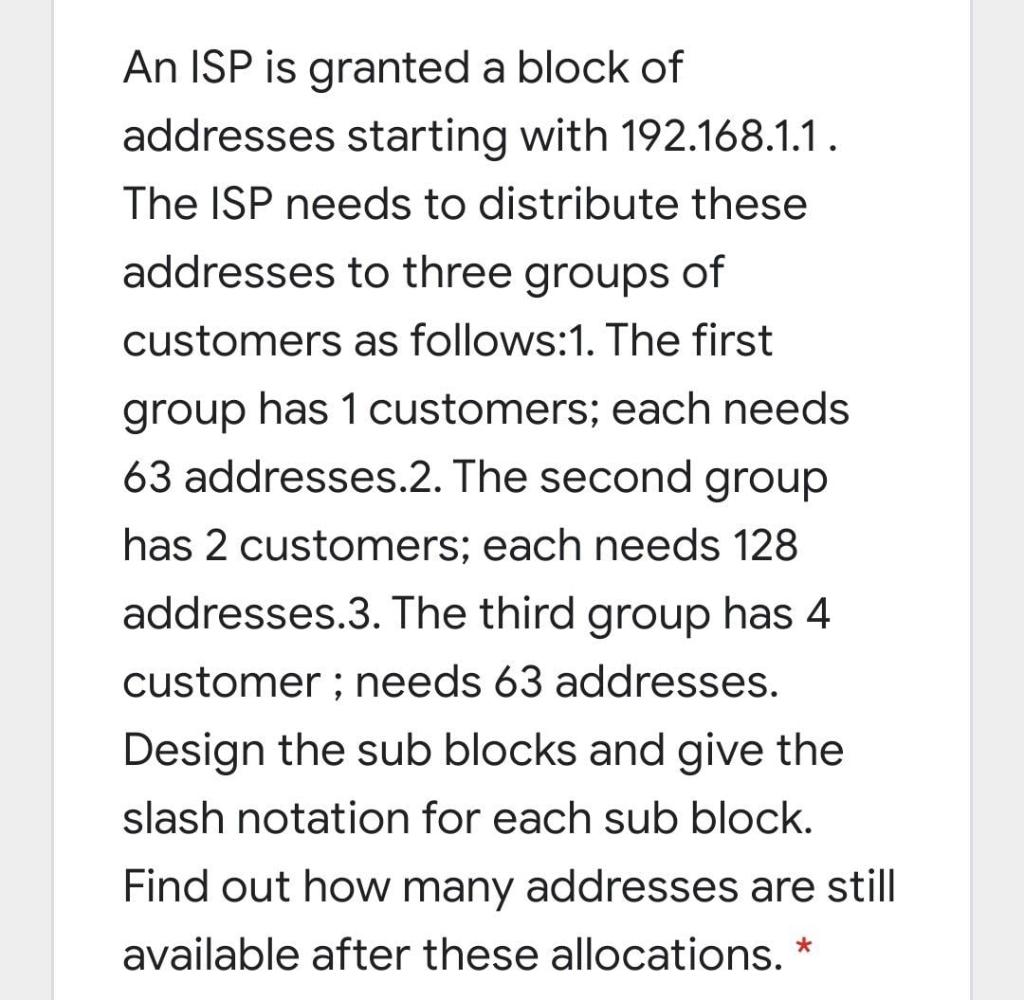 Solved An ISP is granted a block of addresses starting with | Chegg.com