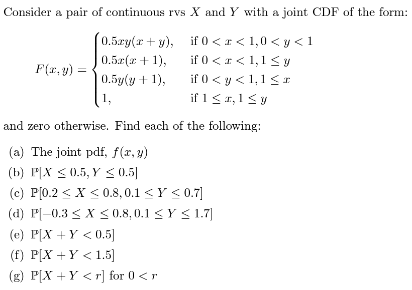 Solved Consider a pair of continuous rvs X and Y with a | Chegg.com