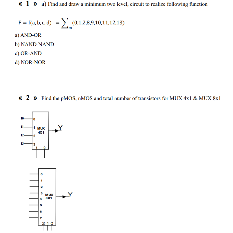 Solved « 1 » a) Find and draw a minimum two level, circuit | Chegg.com