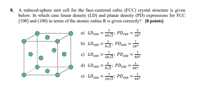 Solved 8. A reduced-sphere unit cell for the face-centered | Chegg.com