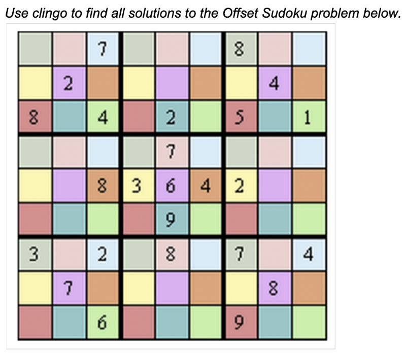 Solved Use clingo to find all solutions to the Offset Sudoku | Chegg.com