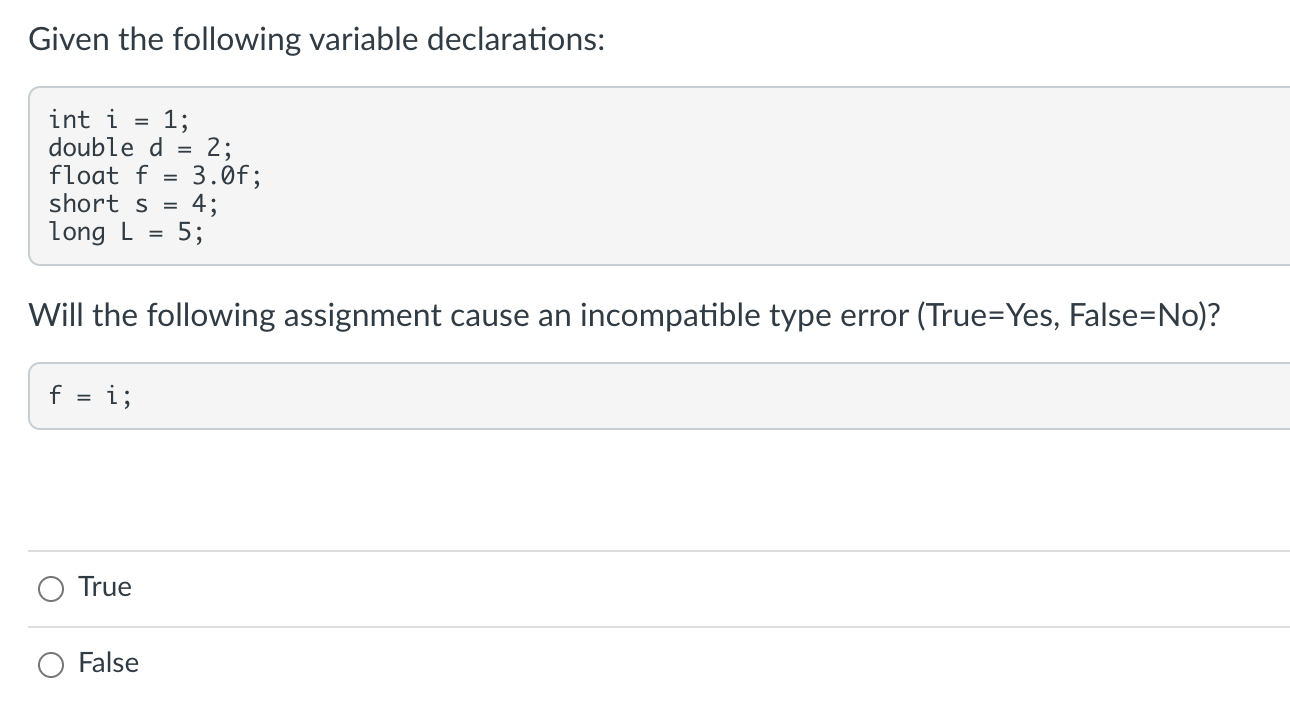 Solved Given the following variable declarations: int i = 1; | Chegg.com