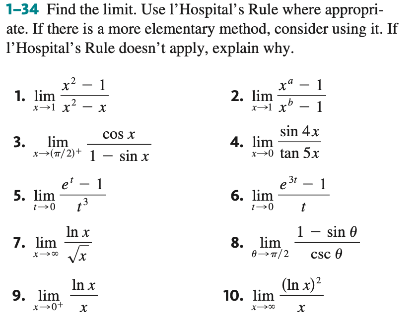 Solved 1 34 ﻿find The Limit ﻿use Lhospitals Rule Where