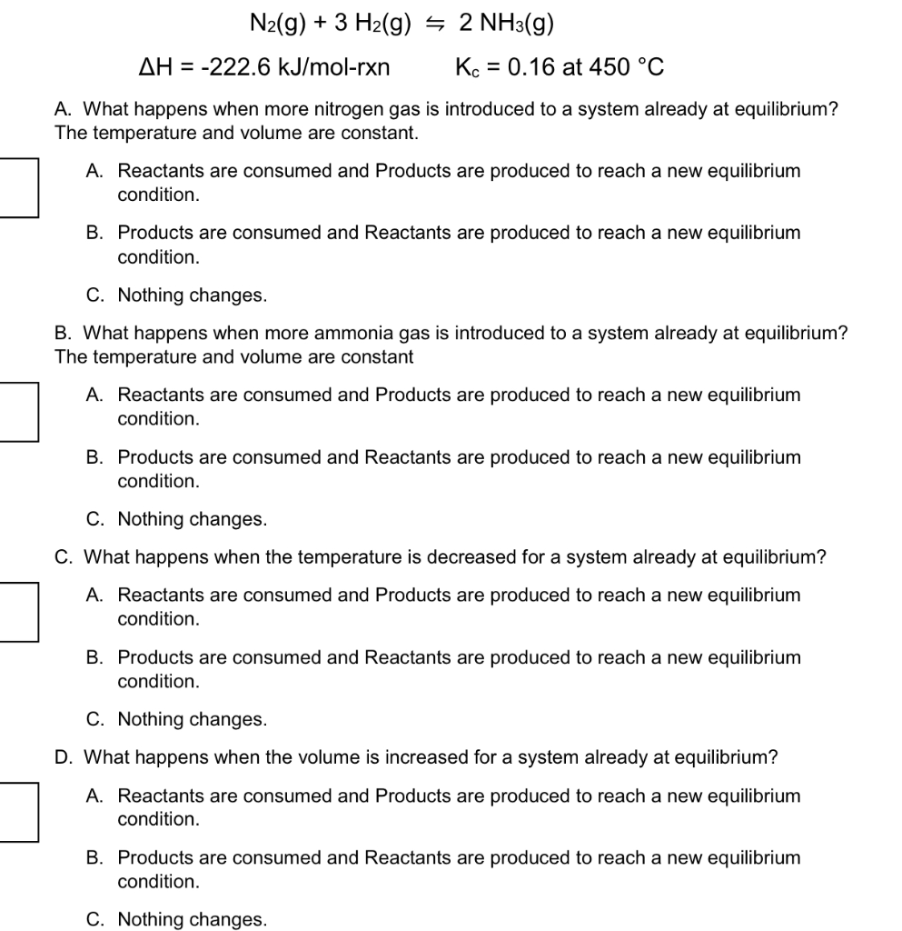 Solved N2(g) + 3 H2(g) = 2 NH3(g) AH = -222.6 kJ/mol-rxn Kc | Chegg.com