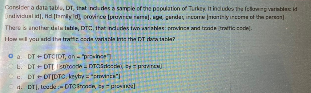 Solved Consider a data table, DT, that includes a sample of | Chegg.com