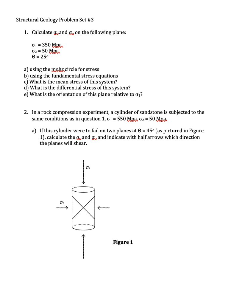 Solved Structural Geology Problem Set #3 1. Calculate gs, | Chegg.com