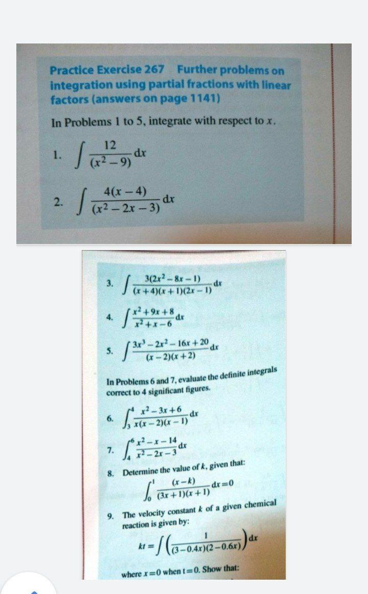 Solved Practice Exercise 267 Further problems on integration | Chegg.com