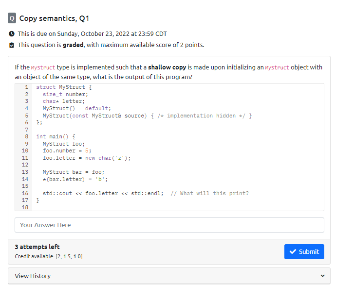 Solved Copy semantics, Q1 This is due on Sunday, October | Chegg.com