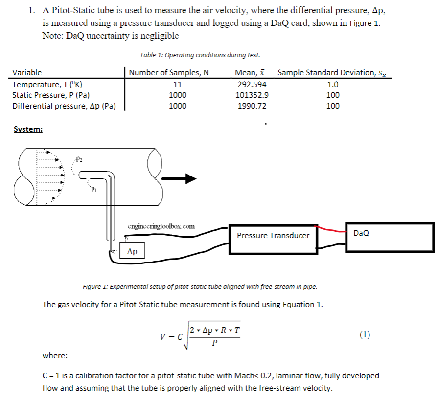 Solved 1. A Pitot-Static tube is used to measure the air | Chegg.com