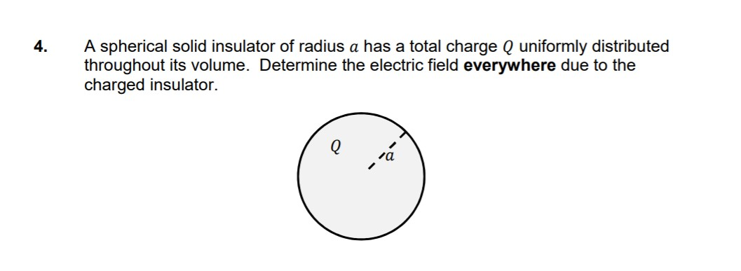 Solved 4. A spherical solid insulator of radius a has a | Chegg.com