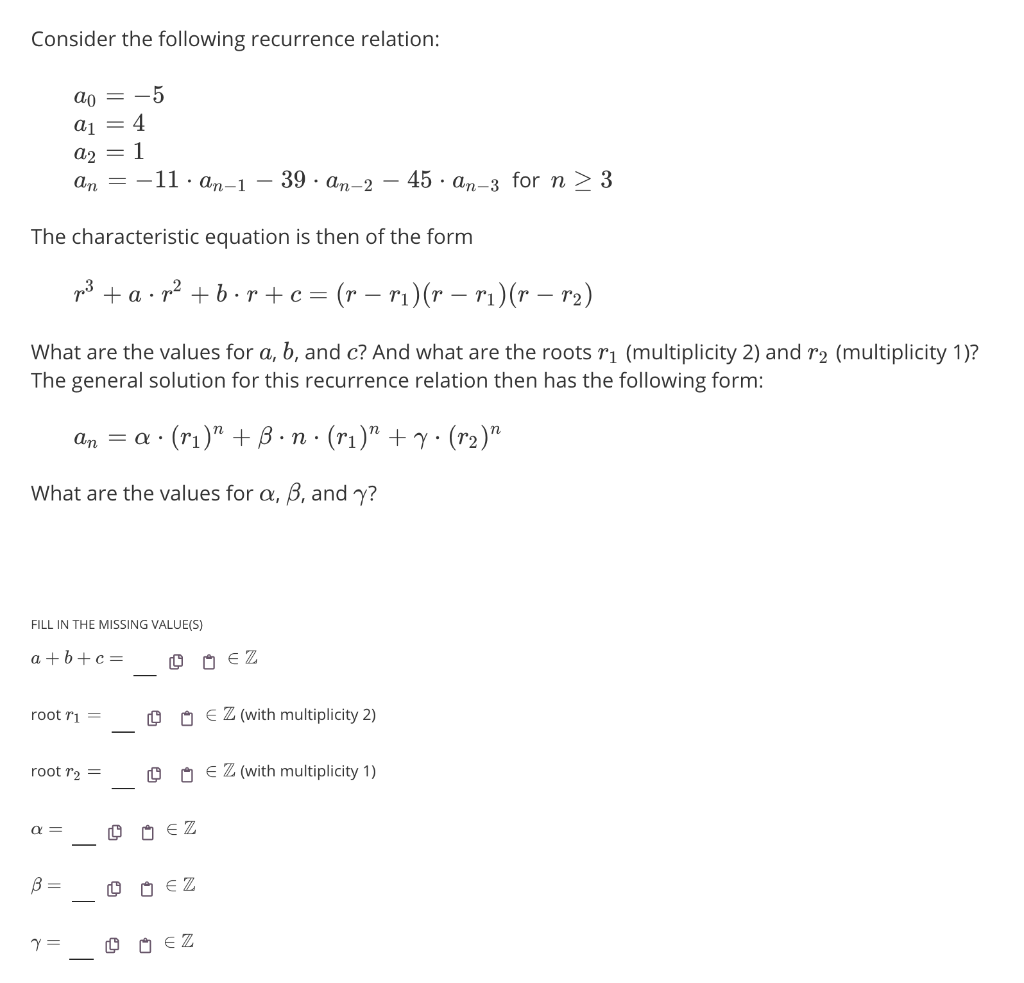 Solved Consider the following recurrence relation: ao = -5 | Chegg.com