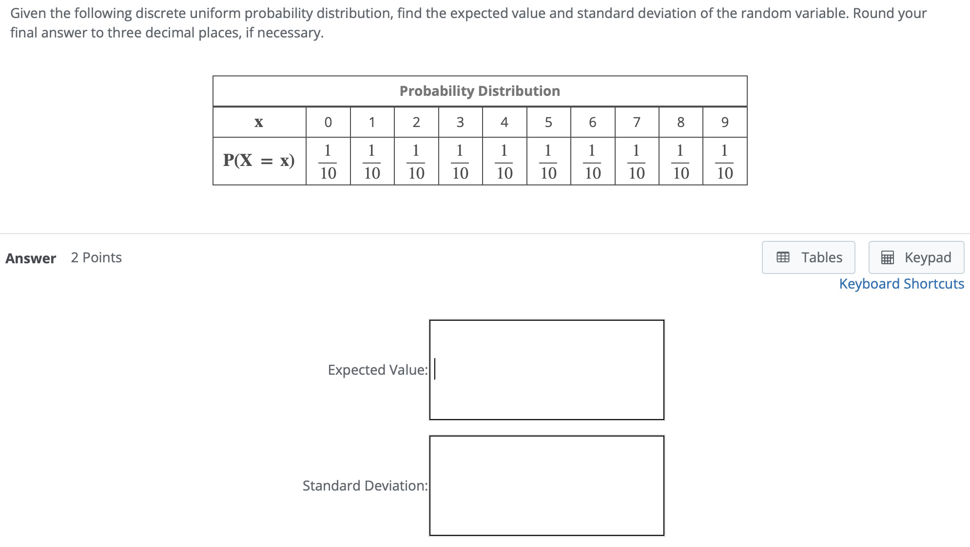 Solved Given the following discrete uniform probability | Chegg.com