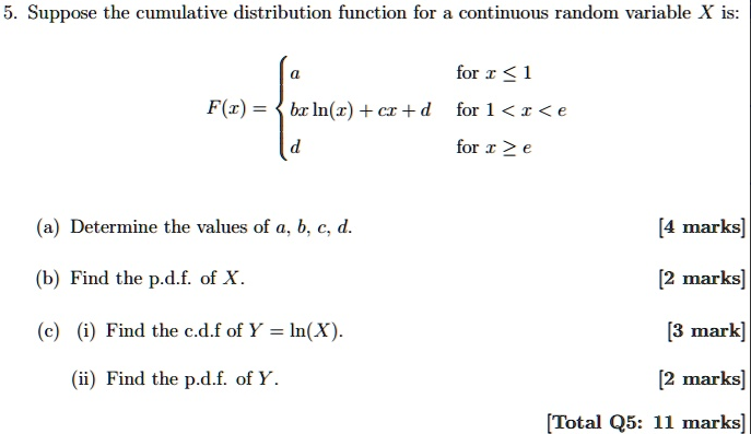 Solved 5. Suppose the cumulative distribution function for a | Chegg.com