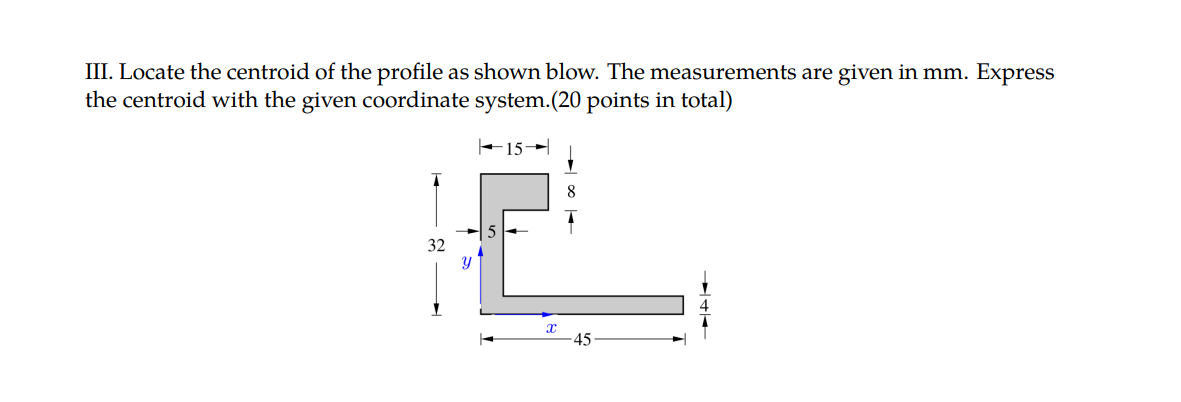 Solved III. Locate the centroid of the profile as shown | Chegg.com