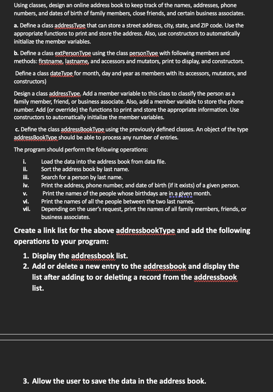 Solved Using classes, design an online address book to keep | Chegg.com