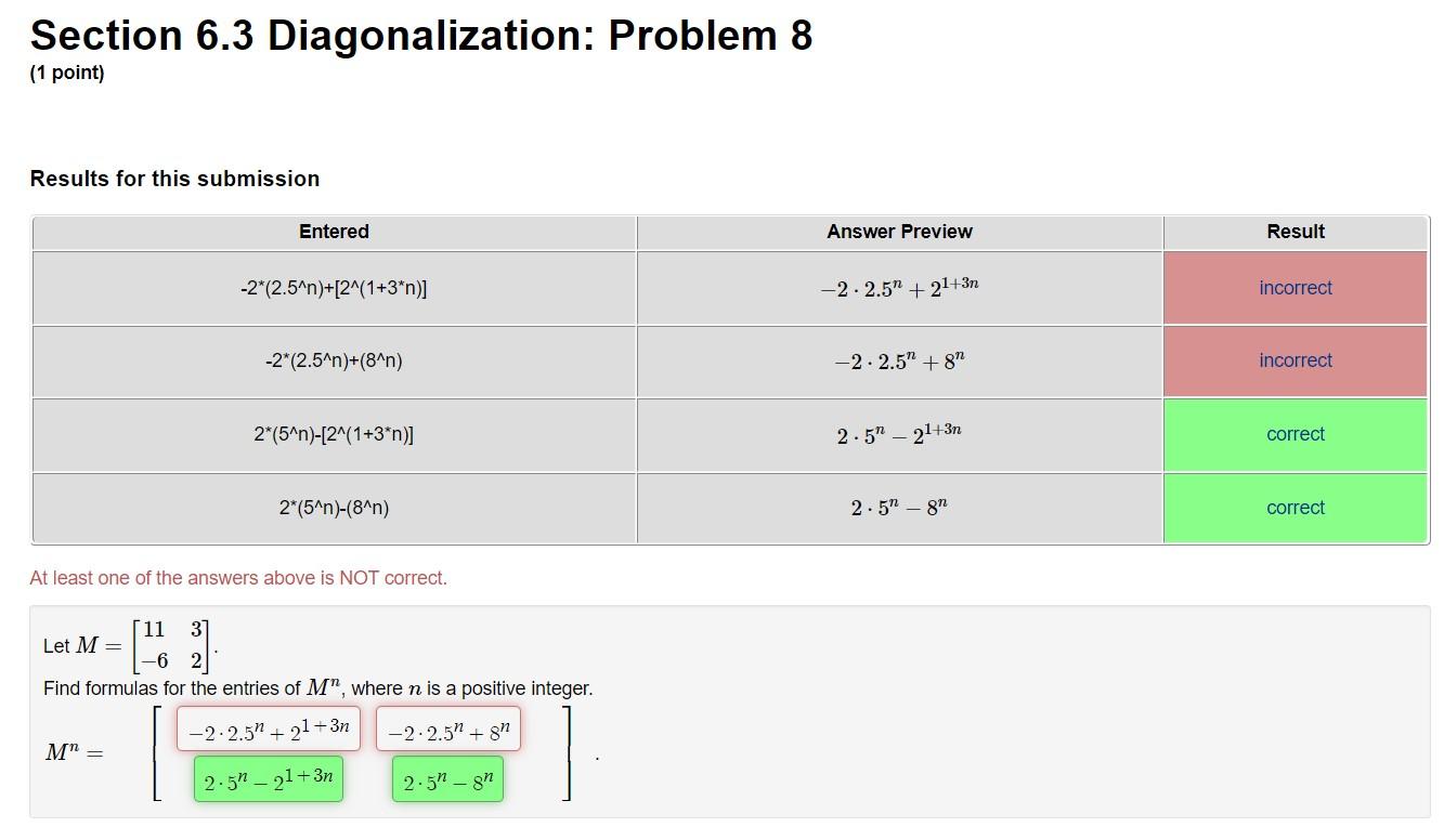 Solved Section 6.3 Diagonalization: Problem 8 (1 point) | Chegg.com