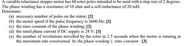 Solved A variable reluctance stepper motor has 60 rotor | Chegg.com