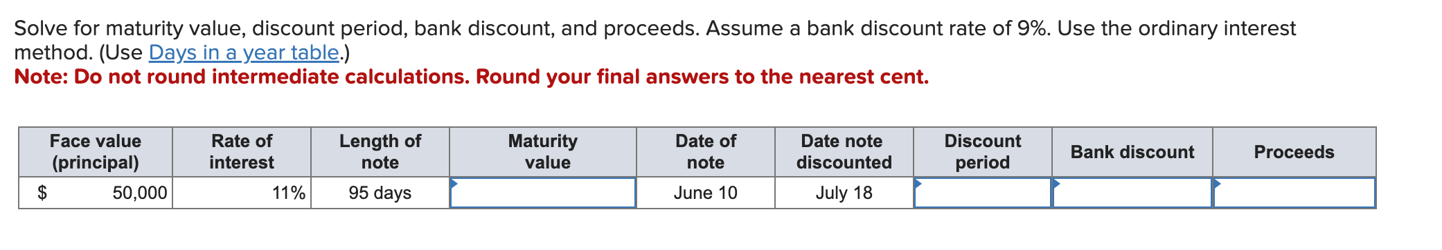 Solved Solve for maturity value, discount period, bank | Chegg.com