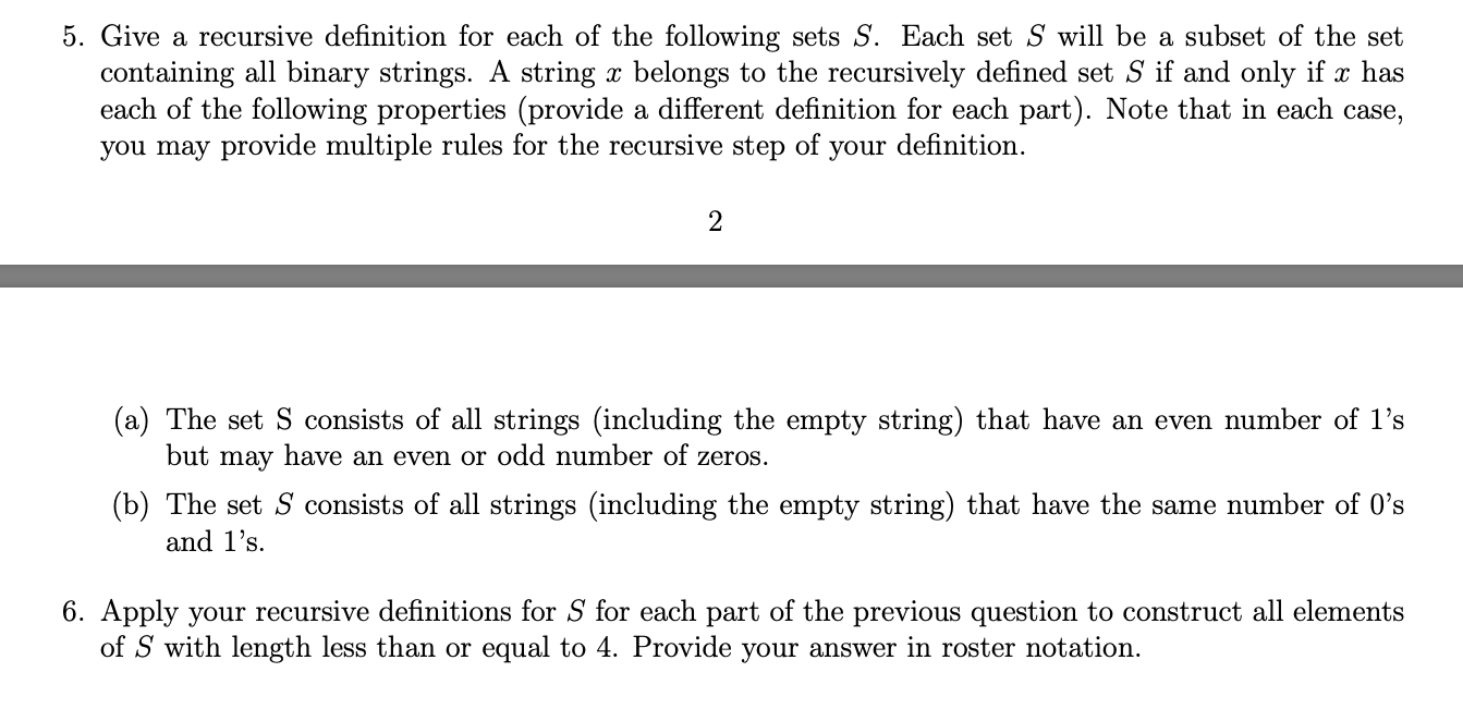 Solved 5. Give a recursive definition for each of the | Chegg.com