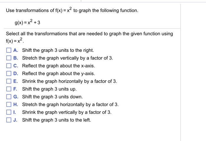 Solved Use transformations of f(x) - x2 to graph the | Chegg.com