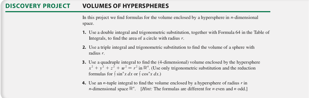 Solved DISCOVERY PROJECT VOLUMES OF HYPERSPHERES In this | Chegg.com