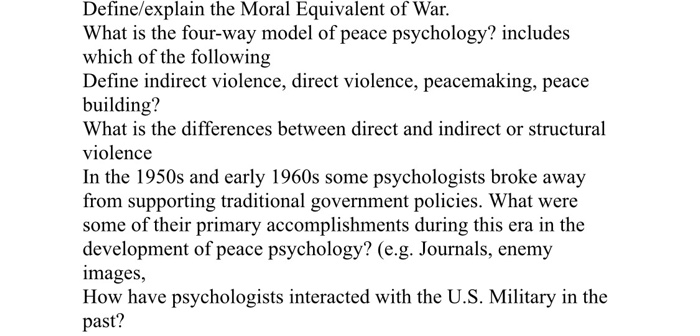 Solved Define/explain the Moral Equivalent of War. What is | Chegg.com