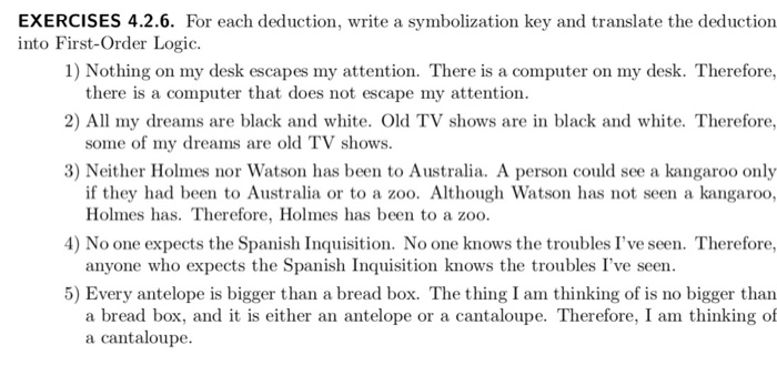 Solved EXERCISES 4.2.5. Using the given symbolization key, | Chegg.com