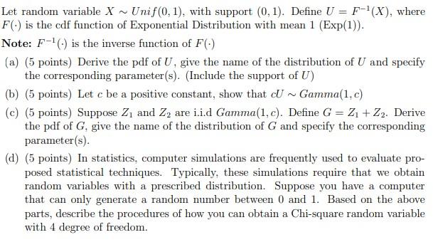 Solved Let Random Variable X ∼ Unif0 1 With Support 0 