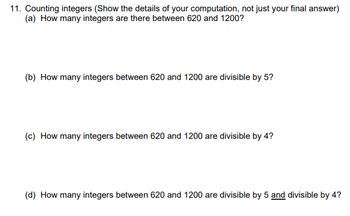 Solved 11. Counting integers (Show the details of your | Chegg.com