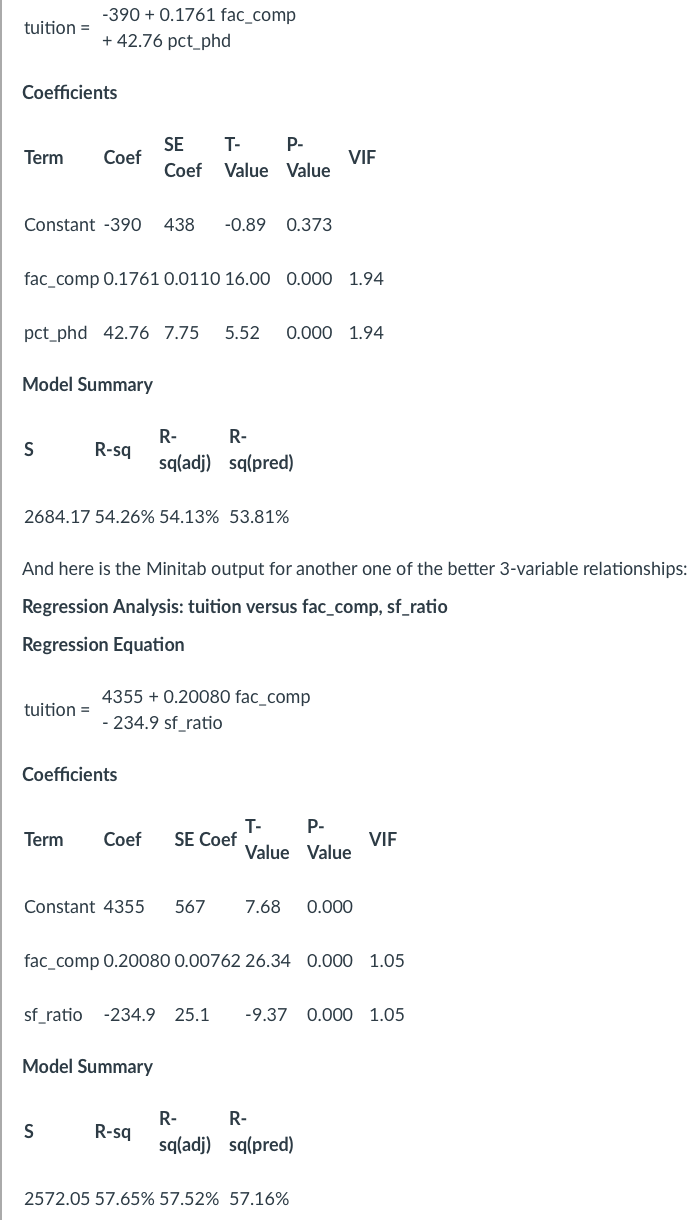 Analysis: tuition versus fac-comp, pct-phd Is it | Chegg.com