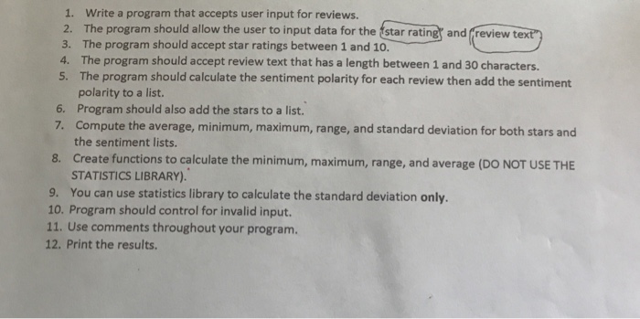 Solved 1. Write a program that accepts user input for | Chegg.com
