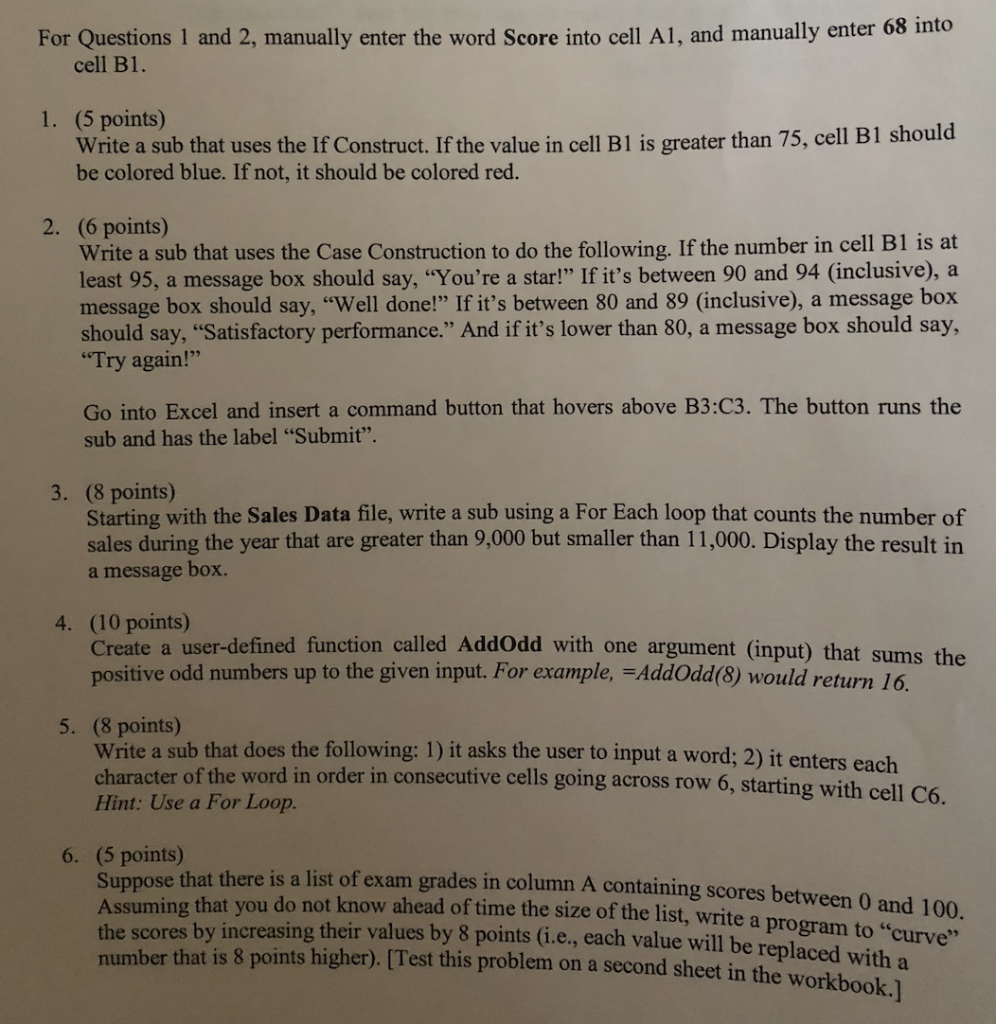 Solved For Questions 1 and 2, manually enter the word Score | Chegg.com