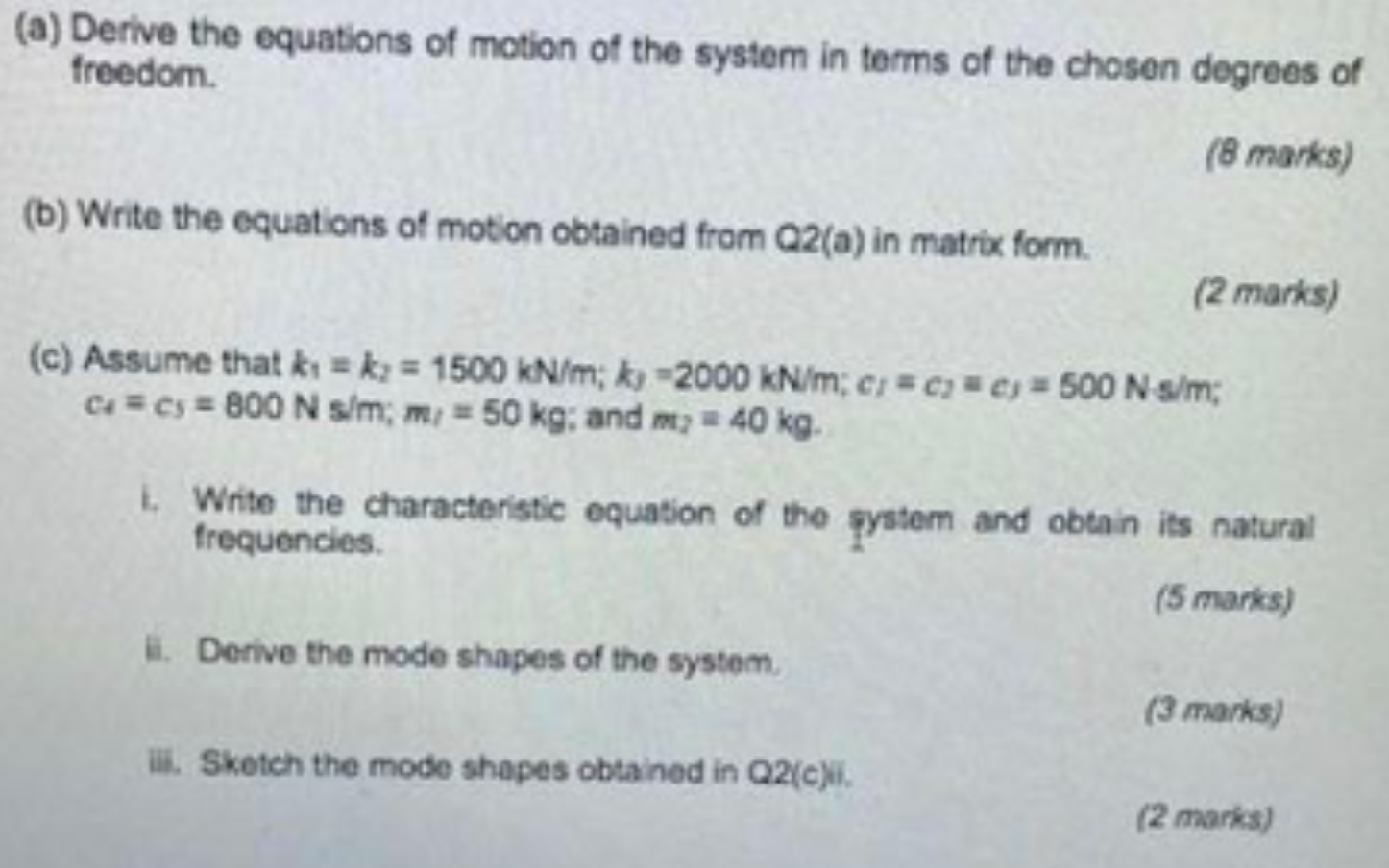 Solved Question 2 (20 marks) For the dynamic system shown in | Chegg.com