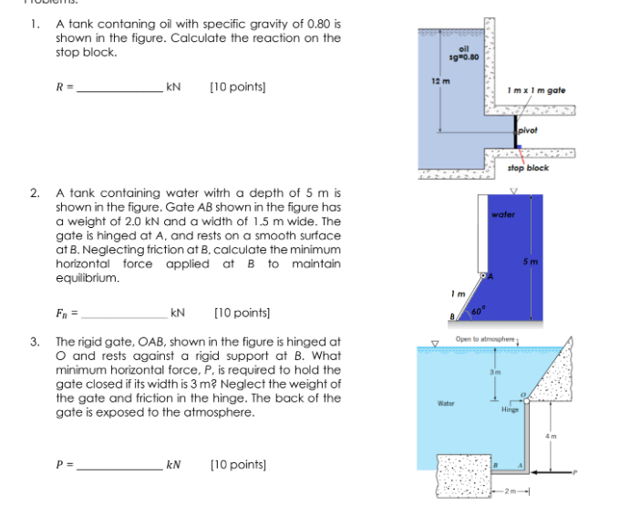 Solved 1. A tank contaning oil with specific gravity of 0.80 | Chegg.com