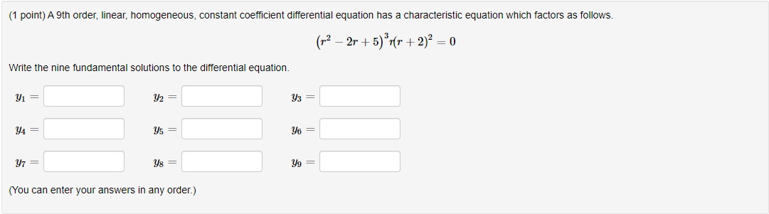 Solved 1 Point A 9th Order Linear Homogeneous Constant