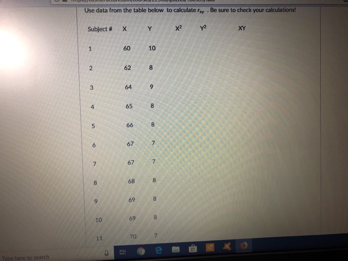 Solved Use data from the table below to calculate xy . Be | Chegg.com