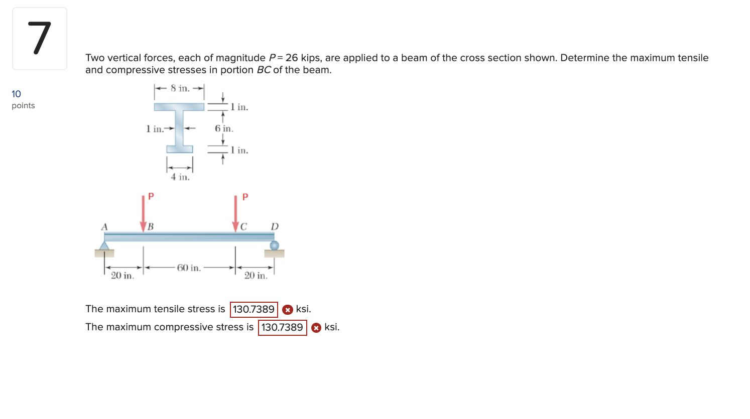 Solved 7 Two vertical forces, each of magnitude P= 26 kips, | Chegg.com