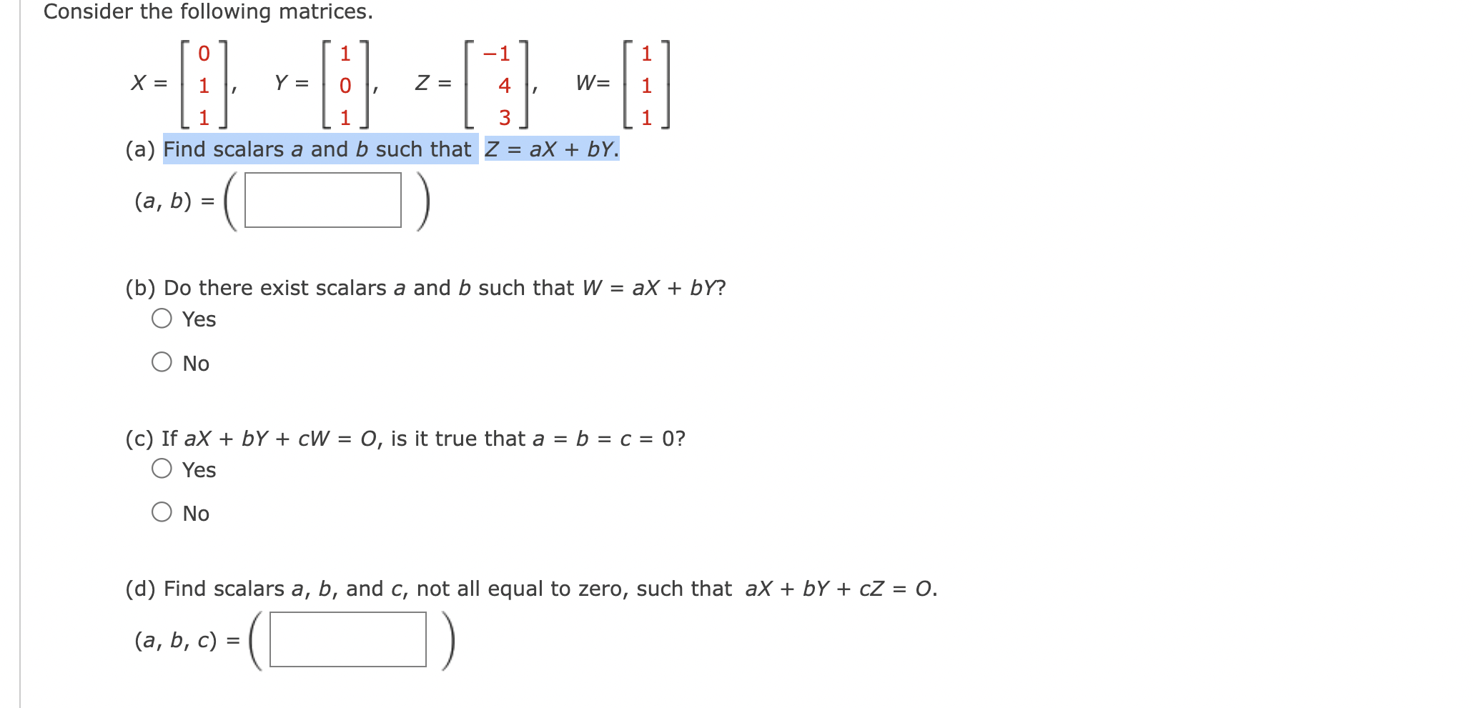 Solved Consider the following matrices. | Chegg.com