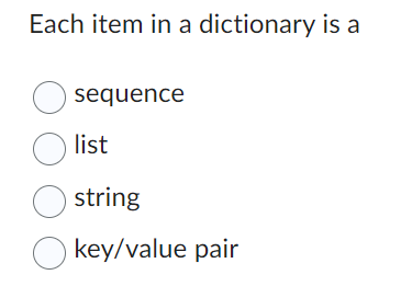 Solved Each item in a dictionary is a sequence list string | Chegg.com