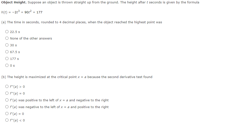 Solved Object Height. Suppose an object is thrown straight | Chegg.com