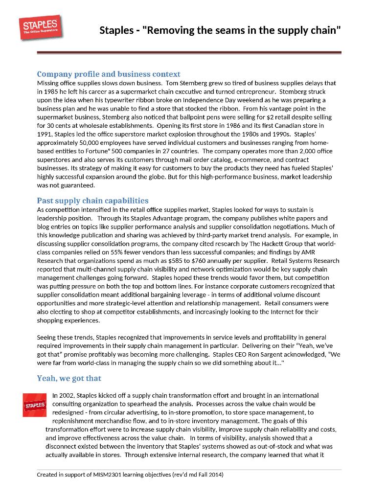 Solved Business Staples Intelligence What types of problems | Chegg.com