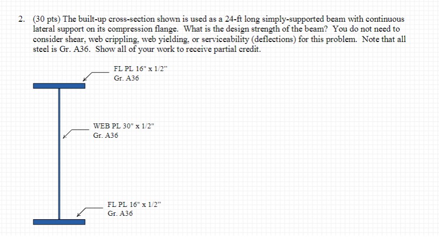 Solved 2. ( 30pts) The built-up cross-section shown is used | Chegg.com